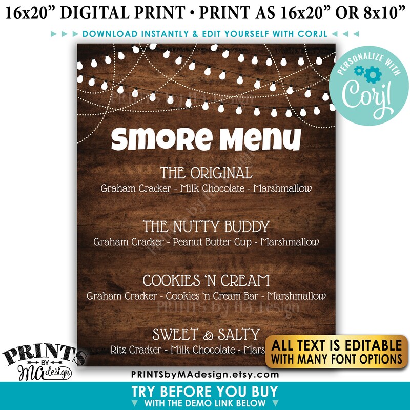 Smores Menu - Etsy