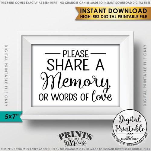Share a Memory or Words of Love. Instant Download Printable. - Etsy
