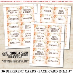 Baked Potato Bar Labels, Mini Menu Toppings, Thanksgiving Fall Colors ...