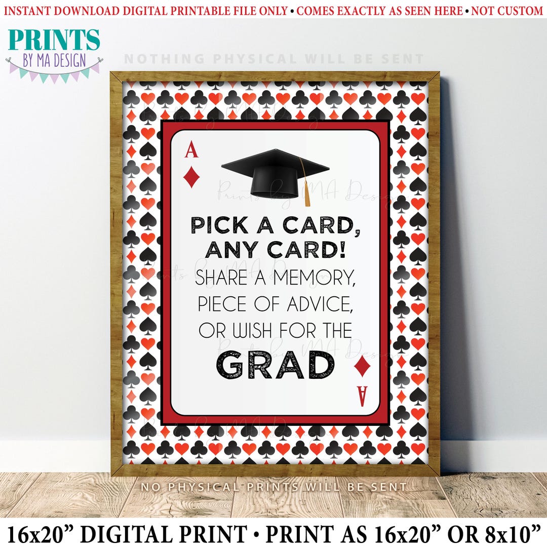 Playing Cards Graduation Party Well Wishes Sign, Pick a Card and Write ...