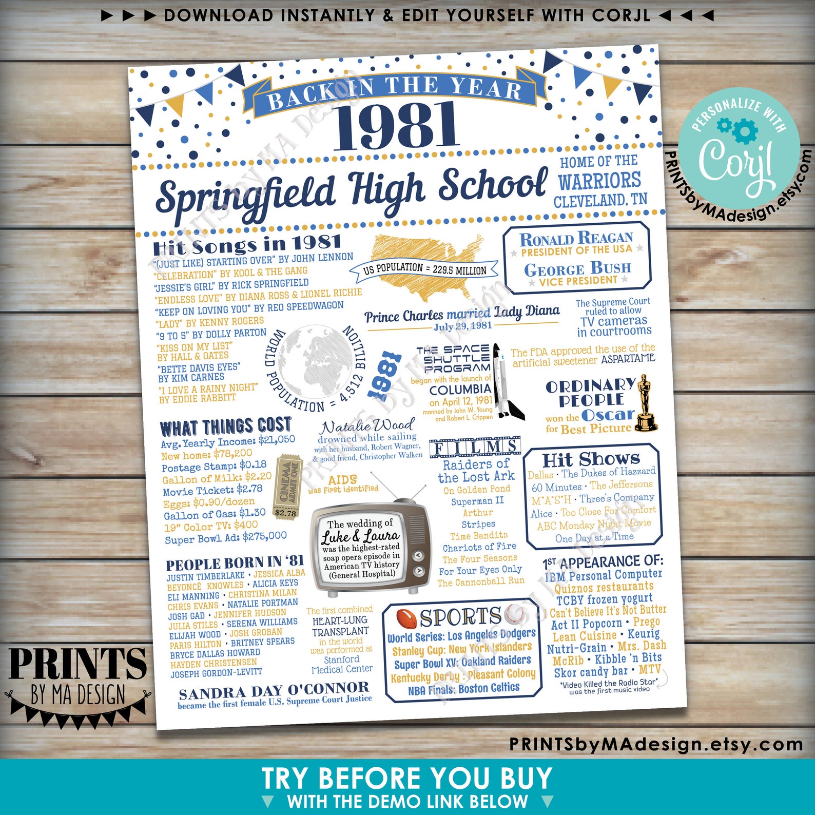 Back in 1981 Poster, Birthday Anniversary Reunion, Custom PRINTABLE ...