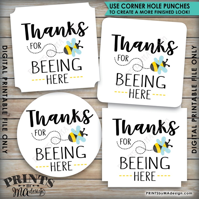 Thanks for Beeing Here Cards or Tags, Bee Birthday Party, Bee Baby ...