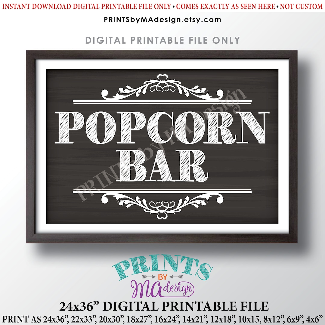 Popcorn Bar Sign, Popcorn Party, Large Popcorn Sign, PRINTABLE ...