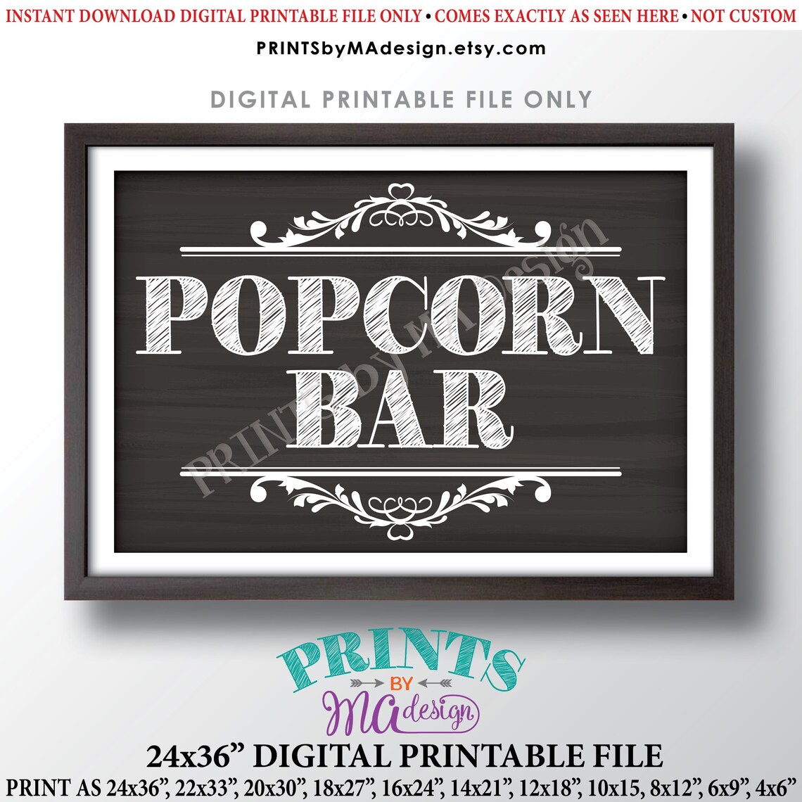 Popcorn Bar Sign Popcorn Party Large Popcorn Sign PRINTABLE - Etsy