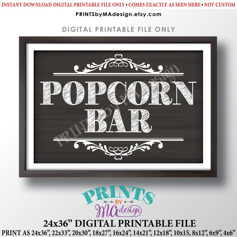 Popcorn Bar Sign Popcorn Party Large Popcorn Sign PRINTABLE - Etsy Sweden