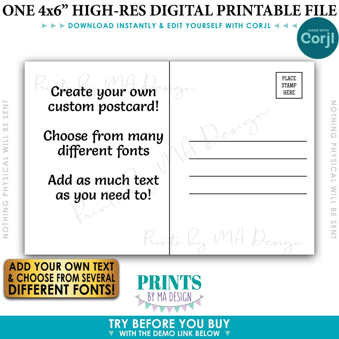 Editable Postcard Back Side of Postcard Backside, Add Your Own Text ...