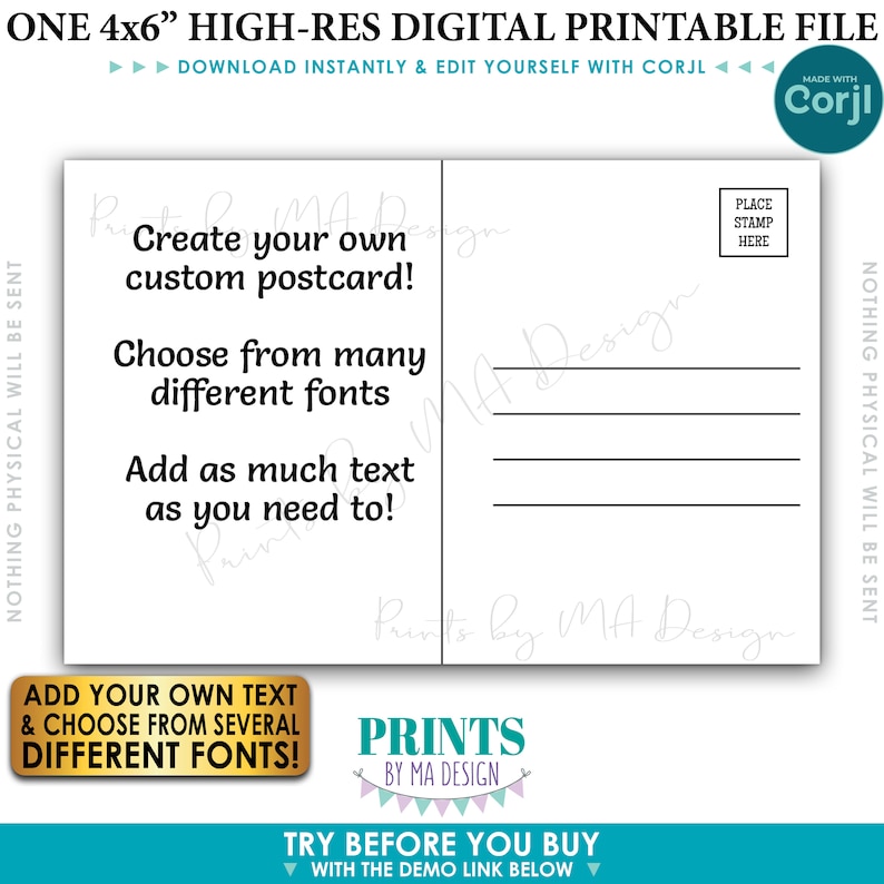 Editable Postcard Back Side of Postcard Backside, Add Your Own Text ...