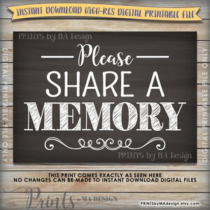 Please Share a Memory Sign, Leave a Memory, Share Memories Chalkboard ...