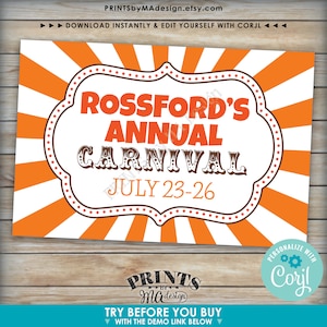 Editable Carnival Sign, Carnival Theme Party Sign, Circus Birthday ...
