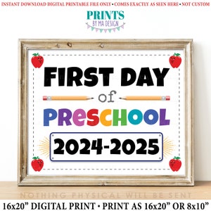 First Day of School Sign, Preschooler, Starting Preschool, Pre-k, 2024 ...