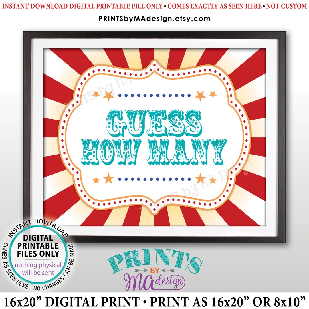 Guess How Many Sign, Guess the Number Carnival Theme Party Guessing ...