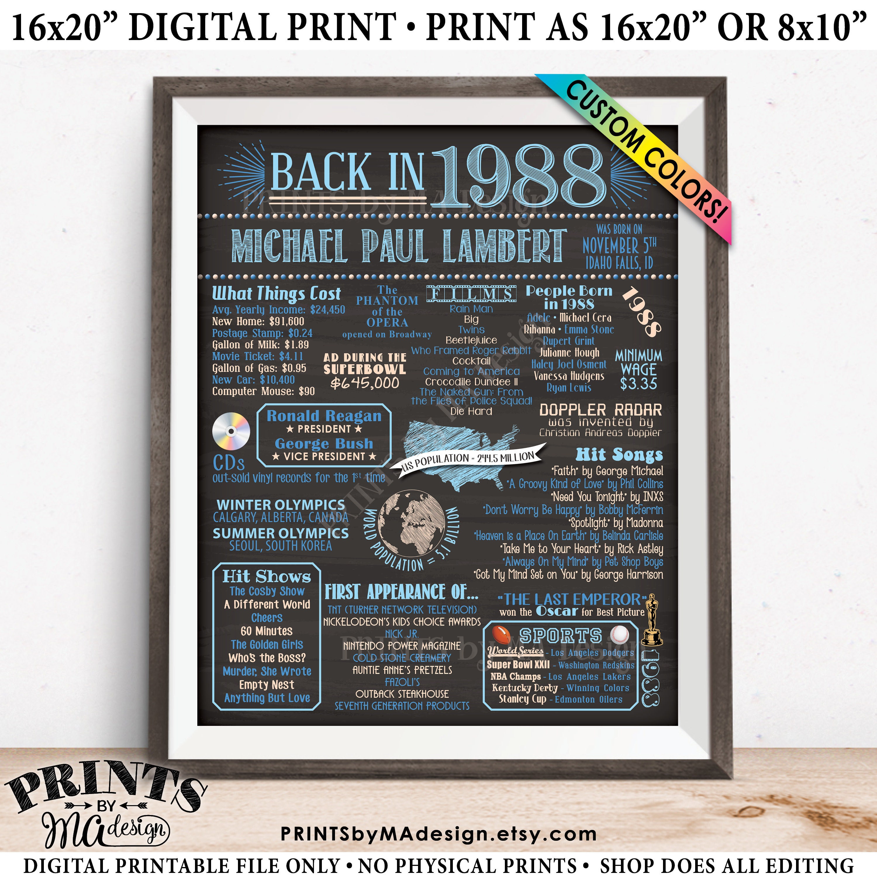 1988 Birthday Flashback Poster, Back in 1988 Birthday Decorations, B ...