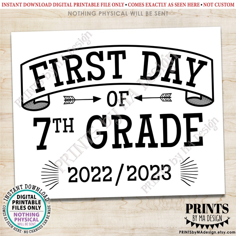 First Day of School Sign Seventh Grader Starting 7th Grade - Etsy
