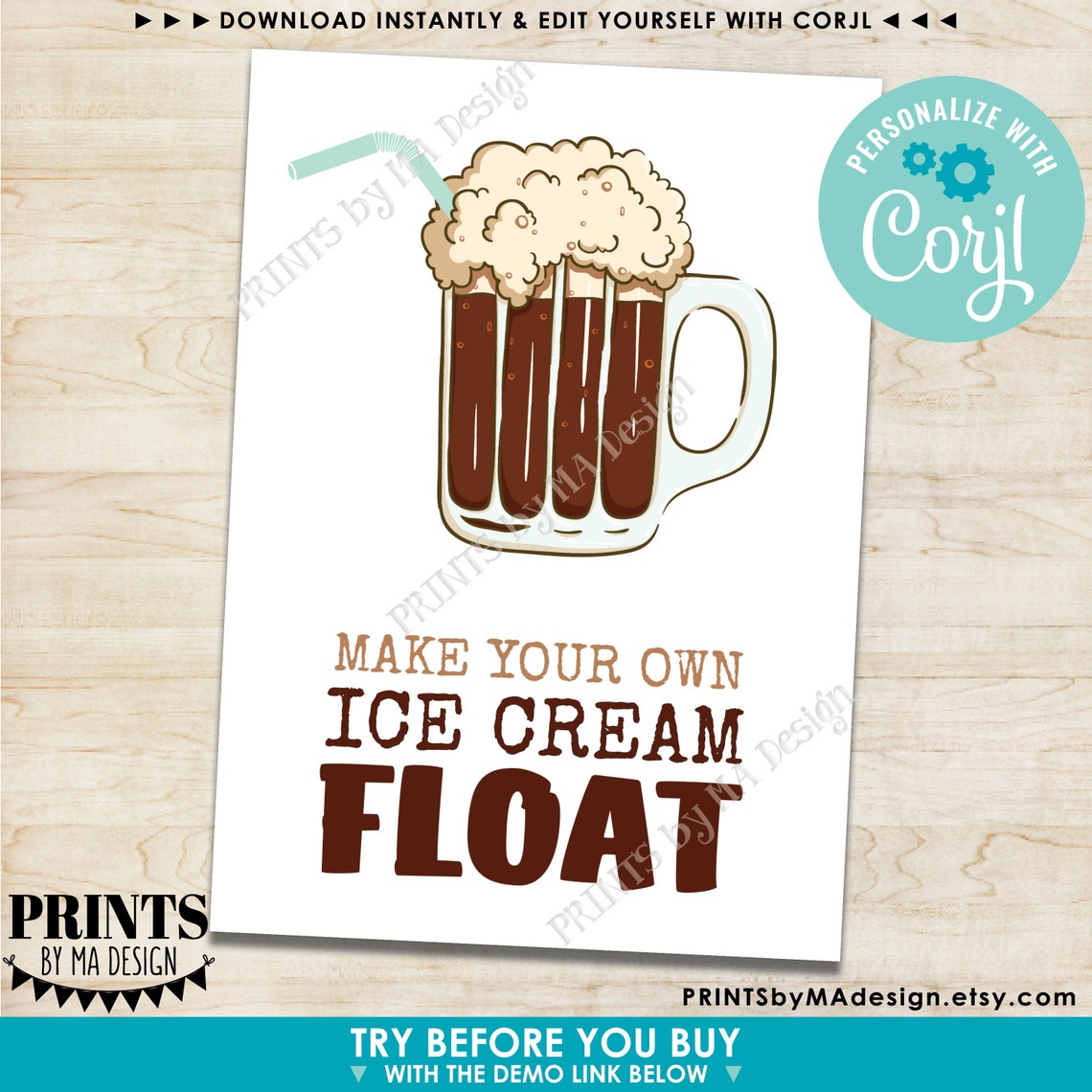 Custom Ice Cream Float Sign, Root Beer Float, Choose Your Text, Create ...