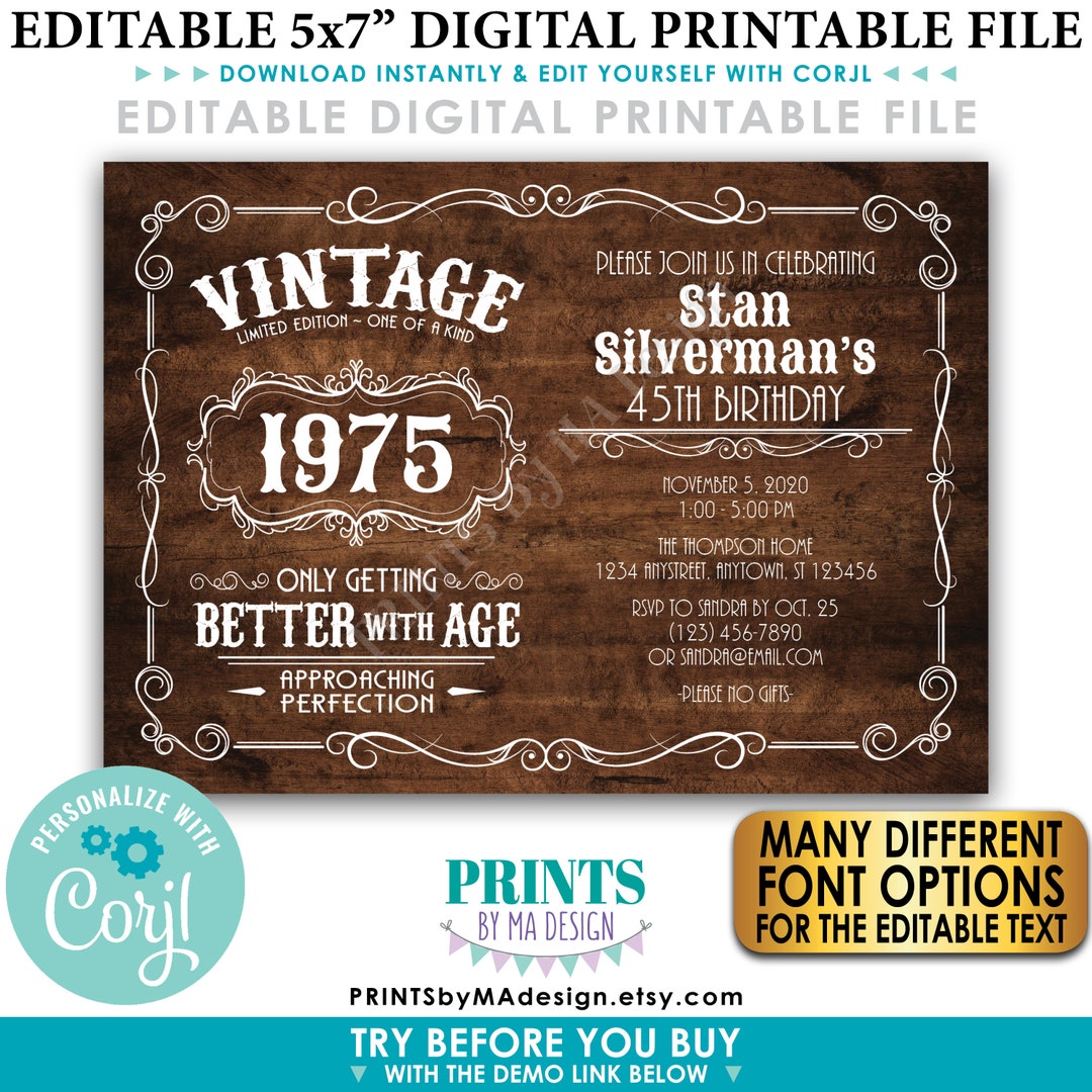 Vintage Birthday Party Invitation, Better With Age Bday Invite, Rustic ...