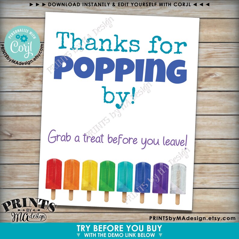 Editable Ice Pops Sign One Custom PRINTABLE 8x10/16x20 - Etsy