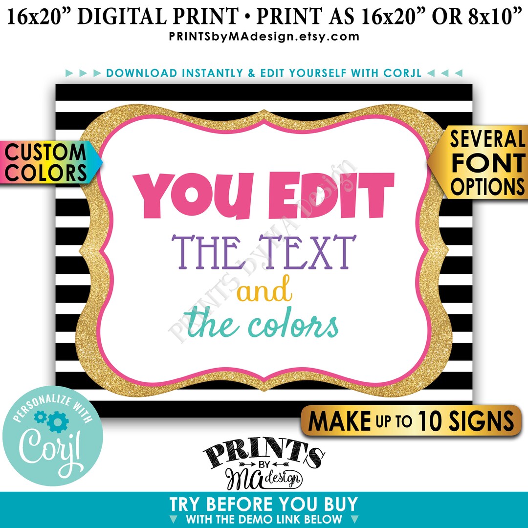 Custom Signs, Design Posters, Choose Your Text/colors, Black & Gold ...