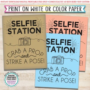 Selfie Station Sign, Grab a Prop and Strike a Pose, Graduation, Wedding ...