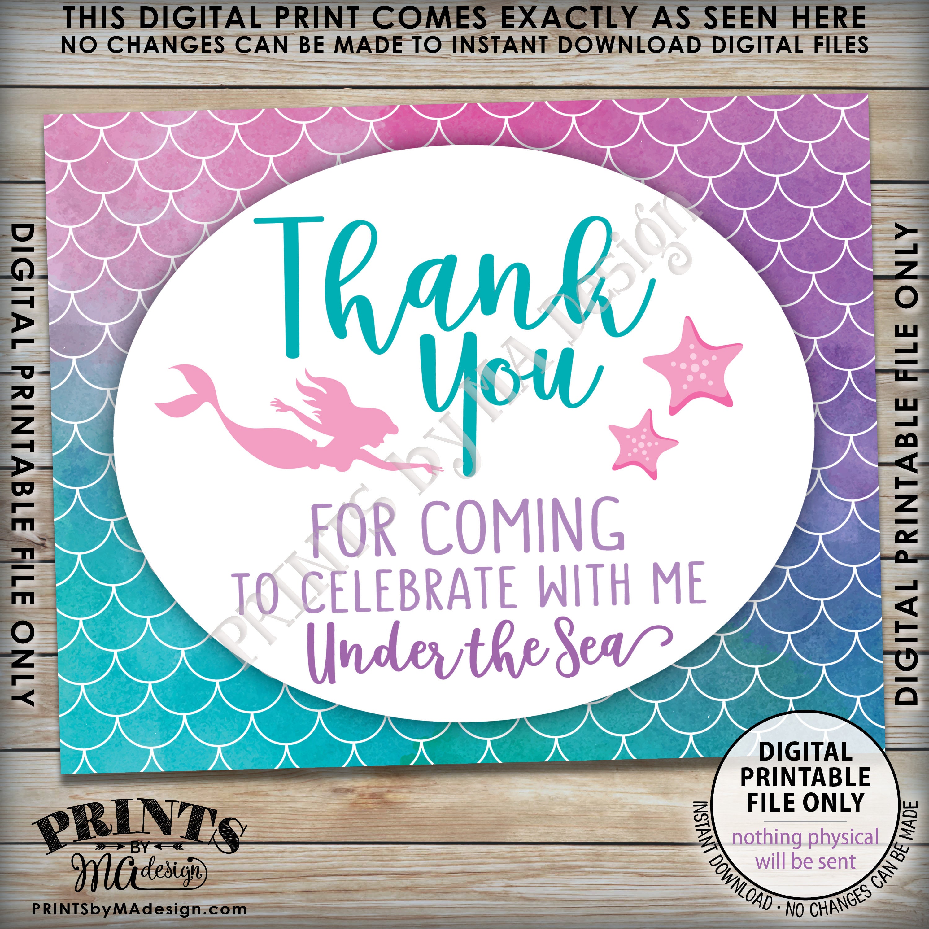 Mermaid Party Mermaid Birthday Thank You for Coming to - Etsy Singapore