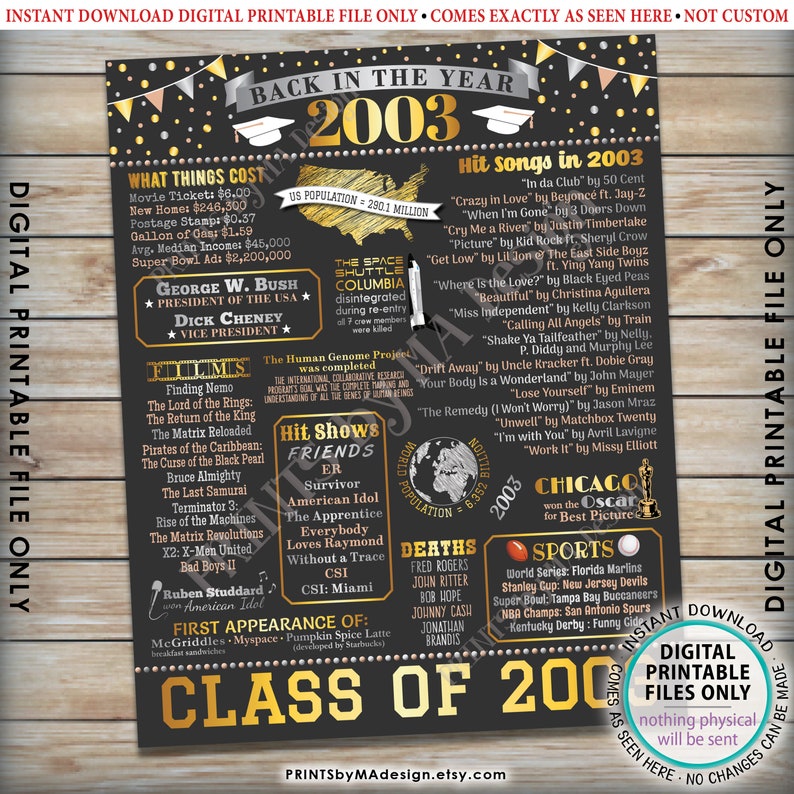 Class of 2003 Reunion Decoration, Back in the Year 2003 Poster Board ...