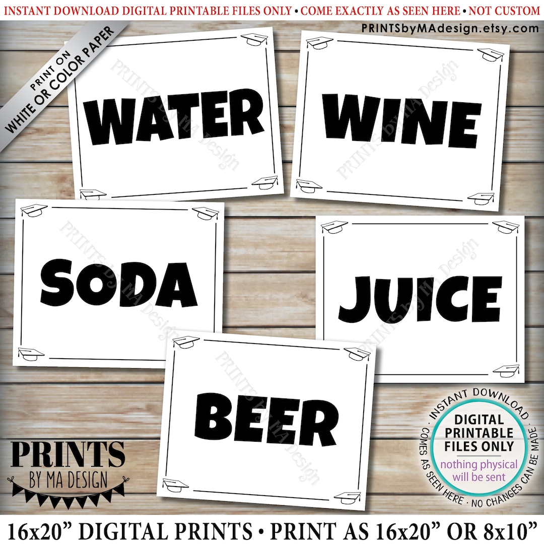 Beverage Station Signs, Graduation Party Drinks, Soda Juice Water Beer ...