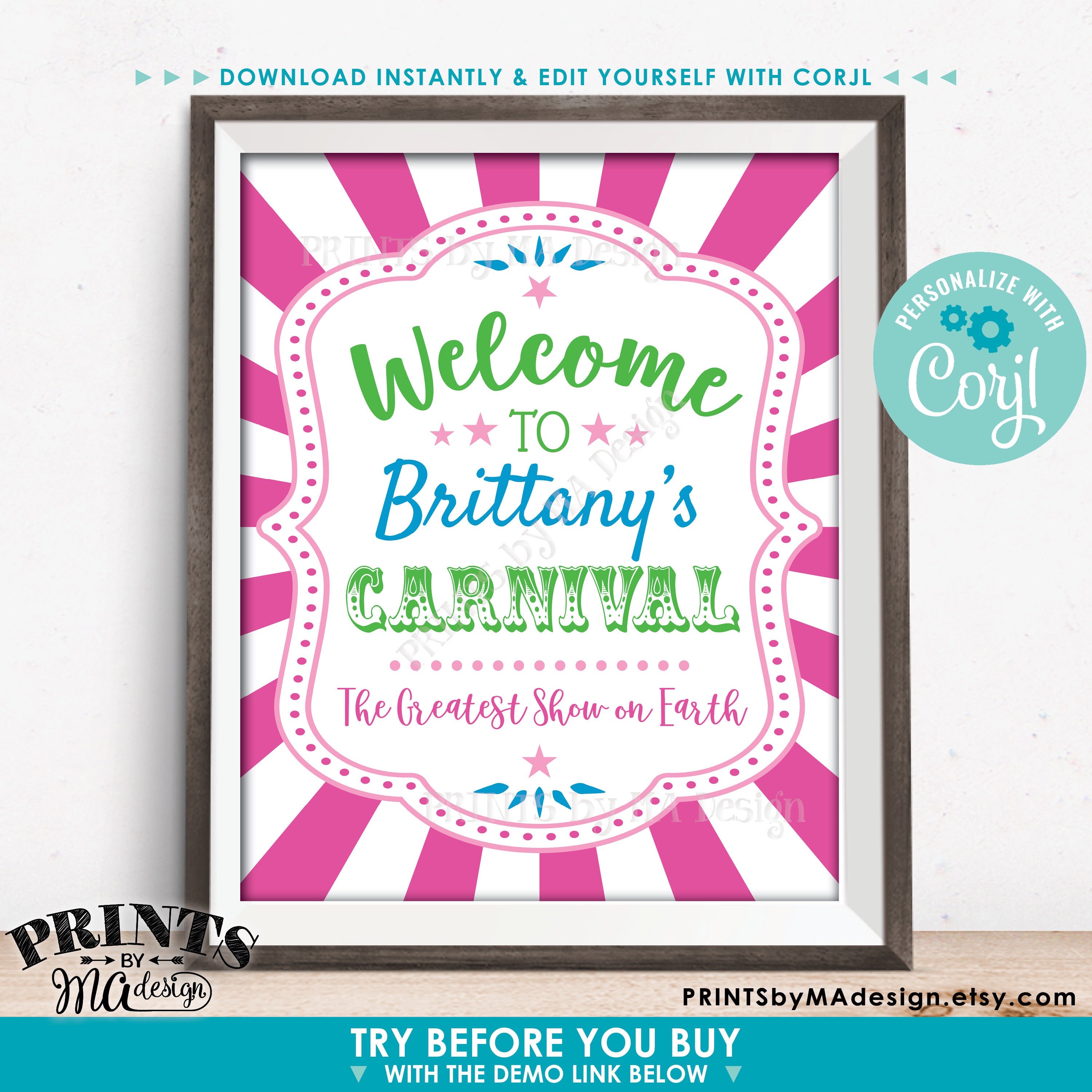 Carnival Welcome Sign, Welcome to the Carnival Theme Party Sign, Custom ...
