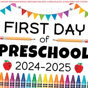 First Day of School Sign, Preschooler, Starting Preschool, Pre-k, 2024 ...