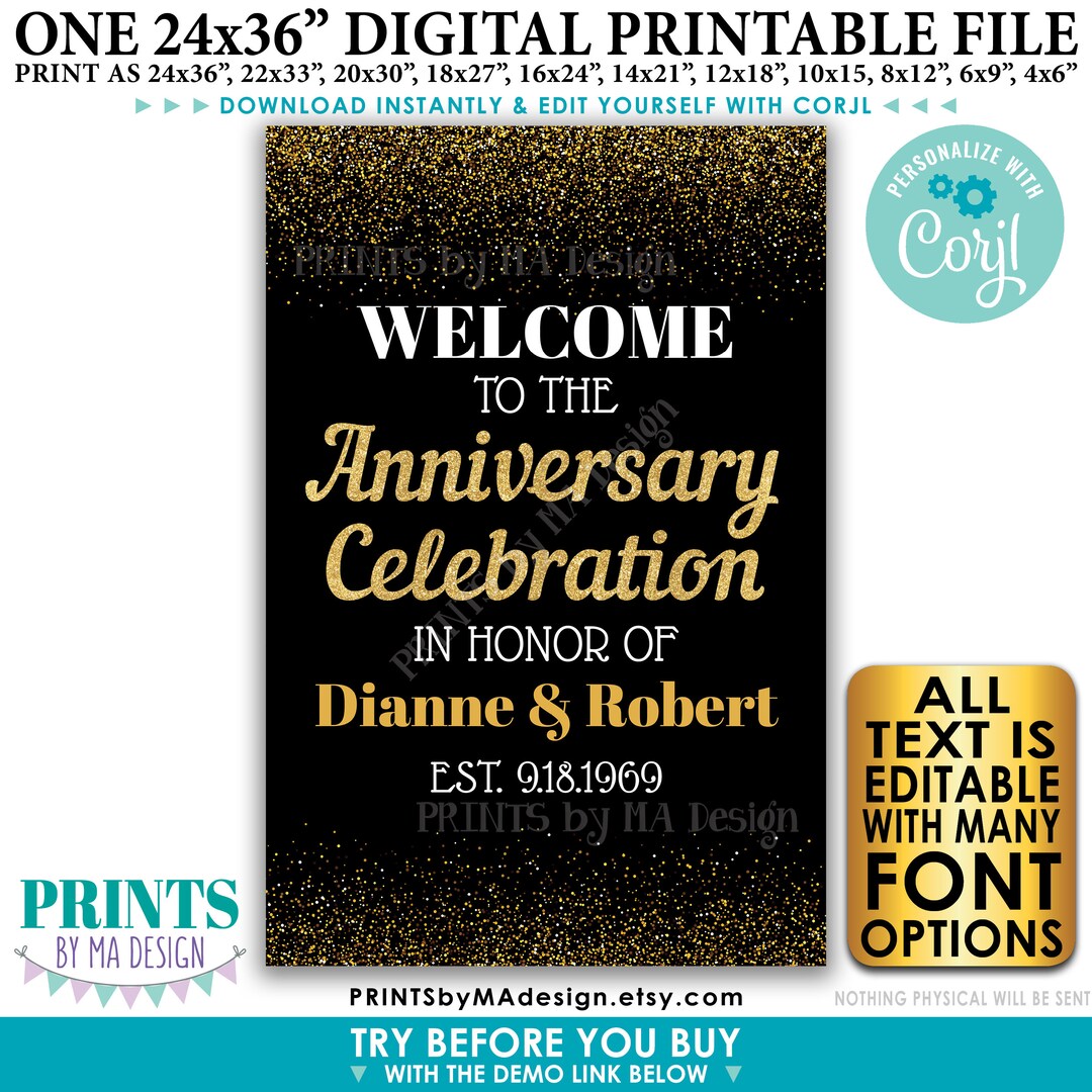 Anniversary Celebration Welcome Sign, Wedding Anniversary Gift ...