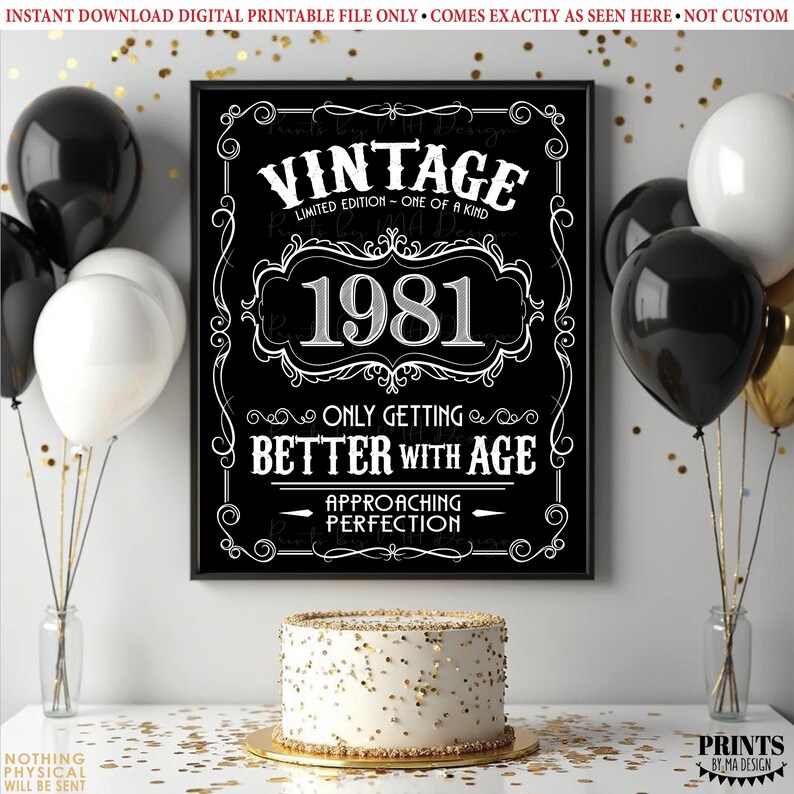 1981 Birthday Sign, Better With Age Vintage Birthday Poster, Whiskey ...