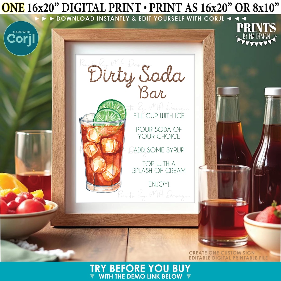 Editable Dirty Soda Bar Sign, DIY Drink Station, Cream Soda, Custom ...