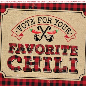 Vote for Your Favorite Chili Sign, Red & Black Checker Lumberjack ...