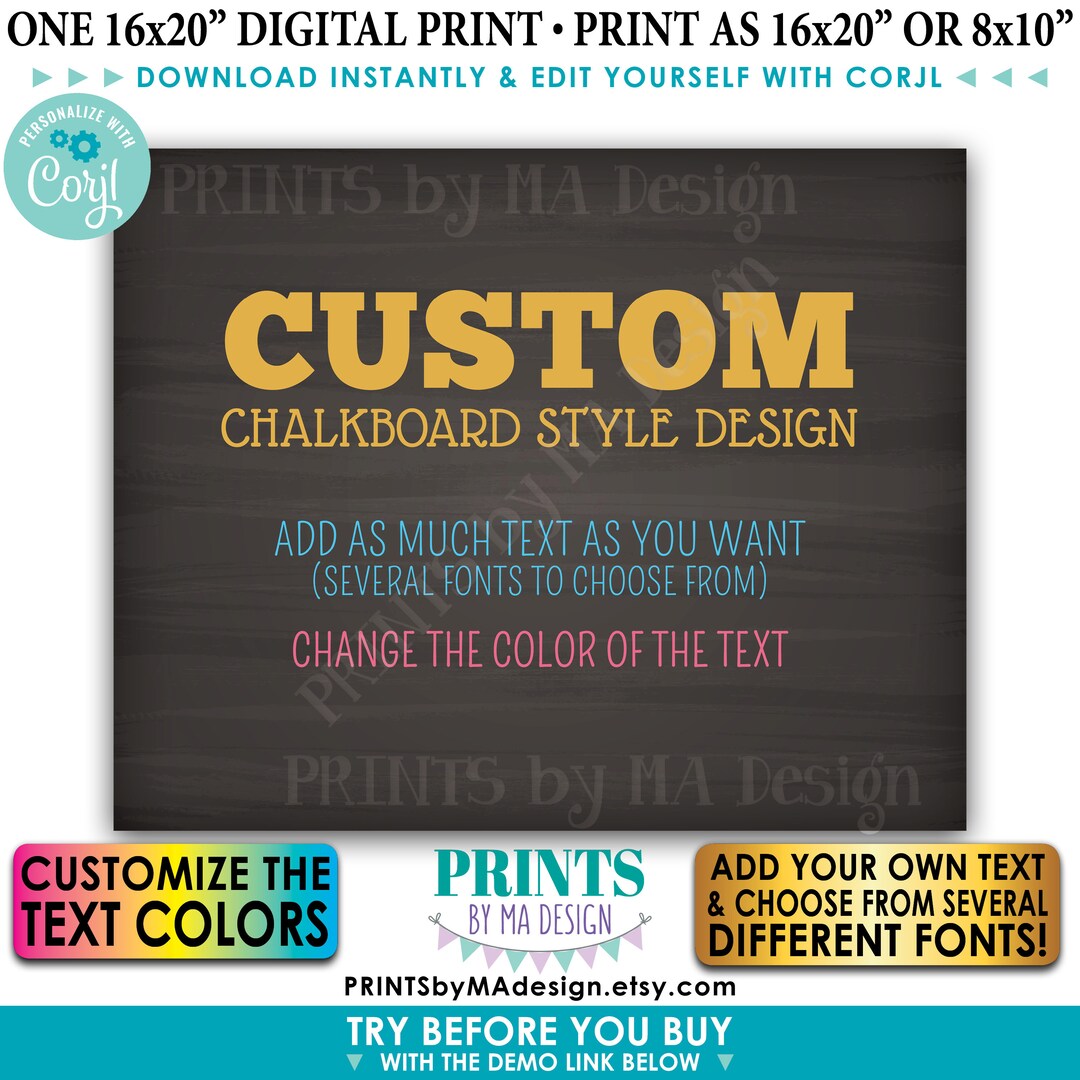 Editable Poster, Choose Your Text and Colors, One Custom PRINTABLE 8x10 ...