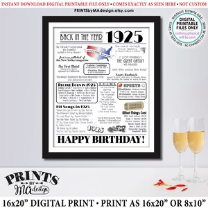 Born in the Year 1925 Flashback Poster, Back in 1925 Sign, Flashback to ...