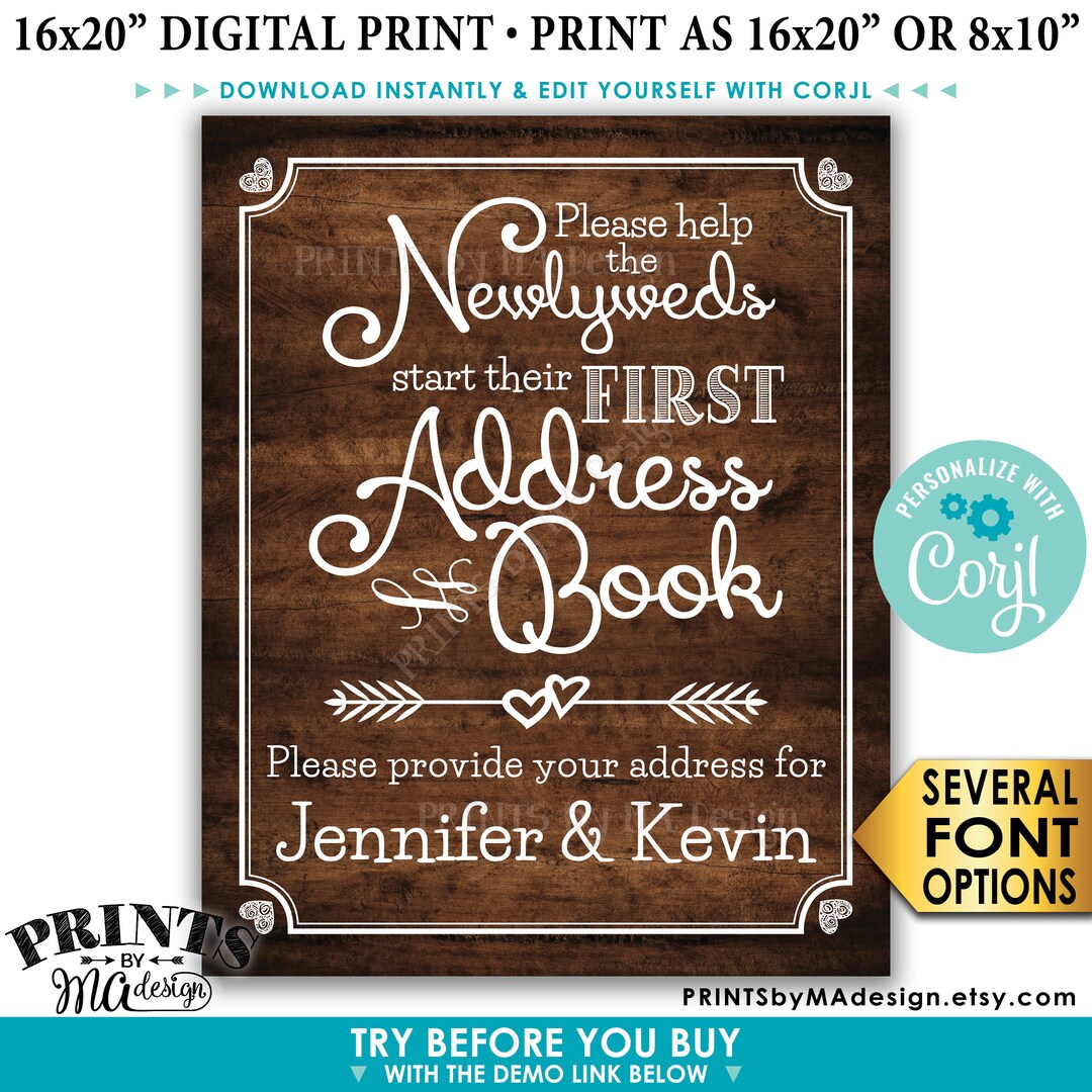 Wedding Address Book Sign, Ask Guests for Their Address, PRINTABLE 8x10 ...