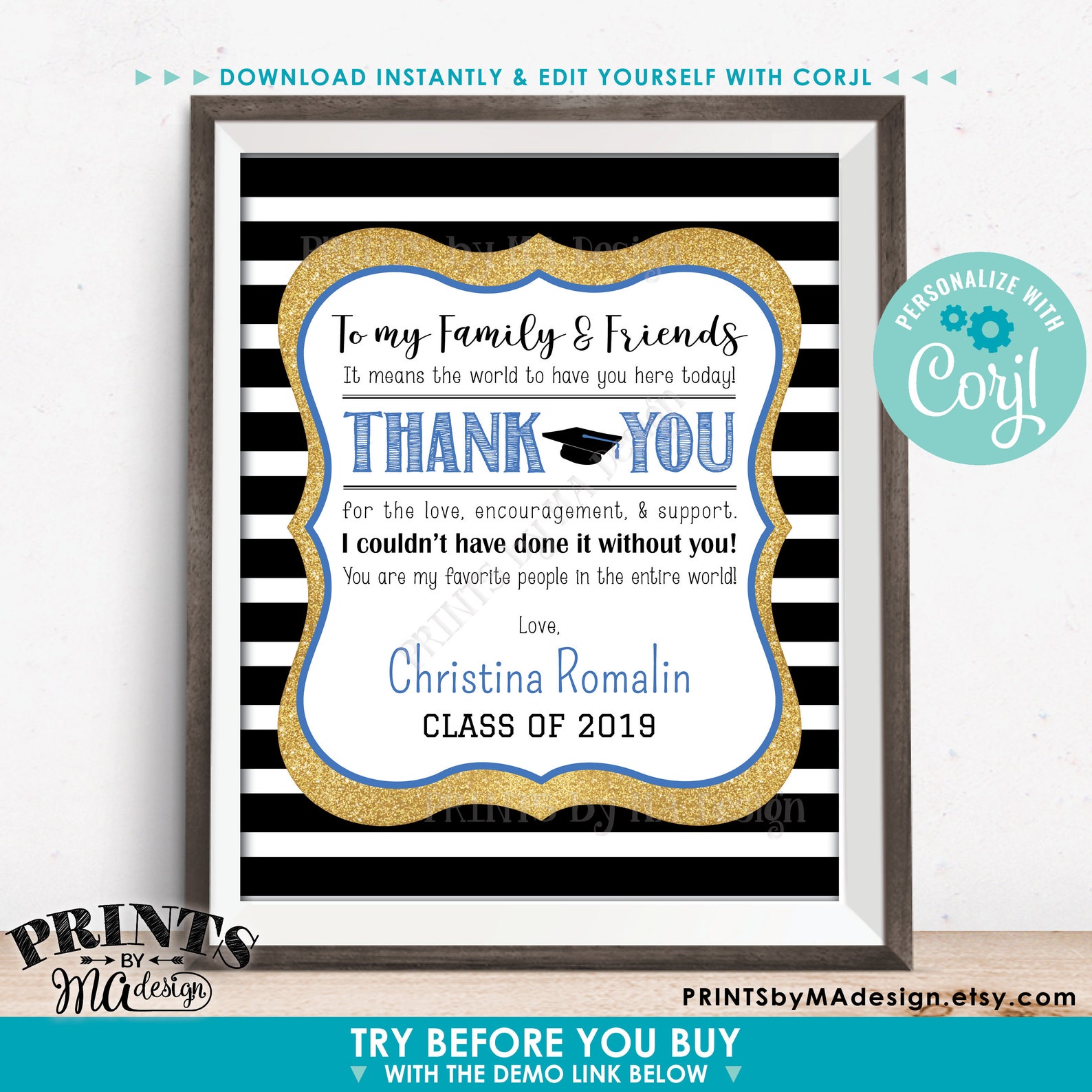 Grad Thank You Sign Graduation Party Decoration Black & Gold - Etsy