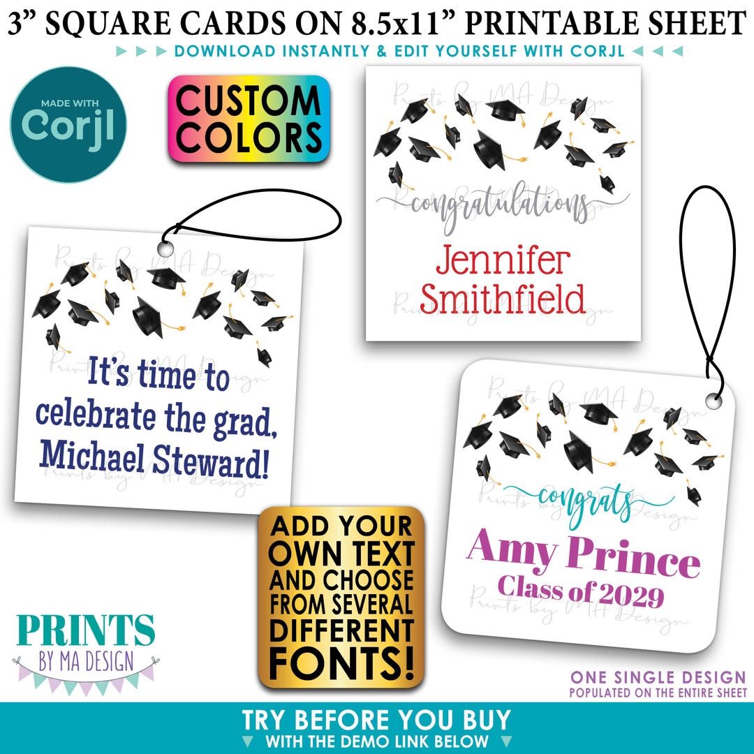 Editable Graduation Card With Grad Caps, One Custom PRINTABLE 8.5x11 ...