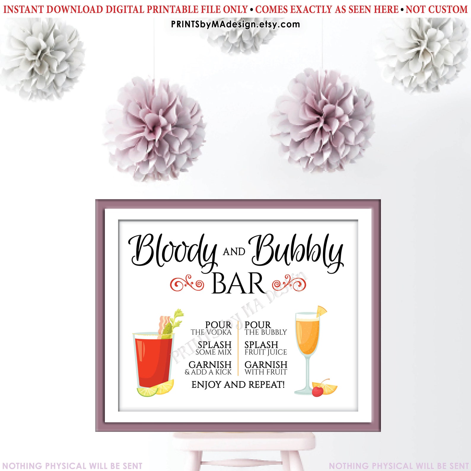 Bloody and Bubbly Bar Sign, Mimosas and Bloody Marys, Brunch Cocktails ...