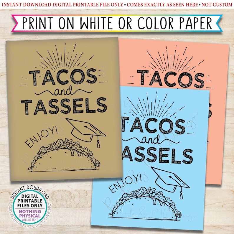 Graduation Taco Sign, Tacos & Tassels, Taco Bar Display, Grad Food ...