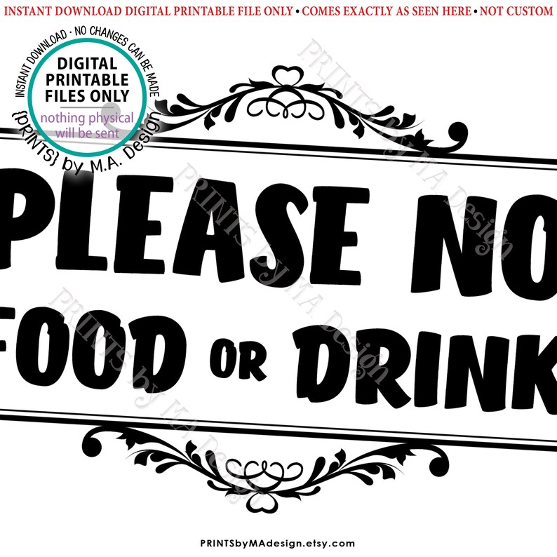 Please No Food or Drink Sign Keep Food Out PRINTABLE 5x7 - Etsy