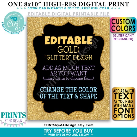 Editable Gold Glitter Design Custom Text Any Background - Etsy