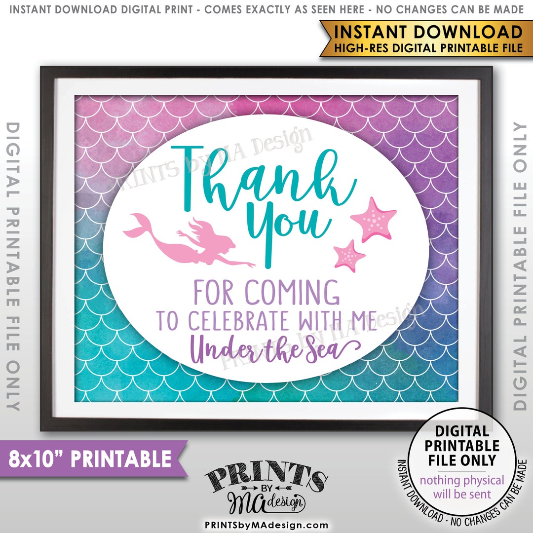 Mermaid Party, Mermaid Birthday Thank You for Coming to Celebrate With ...