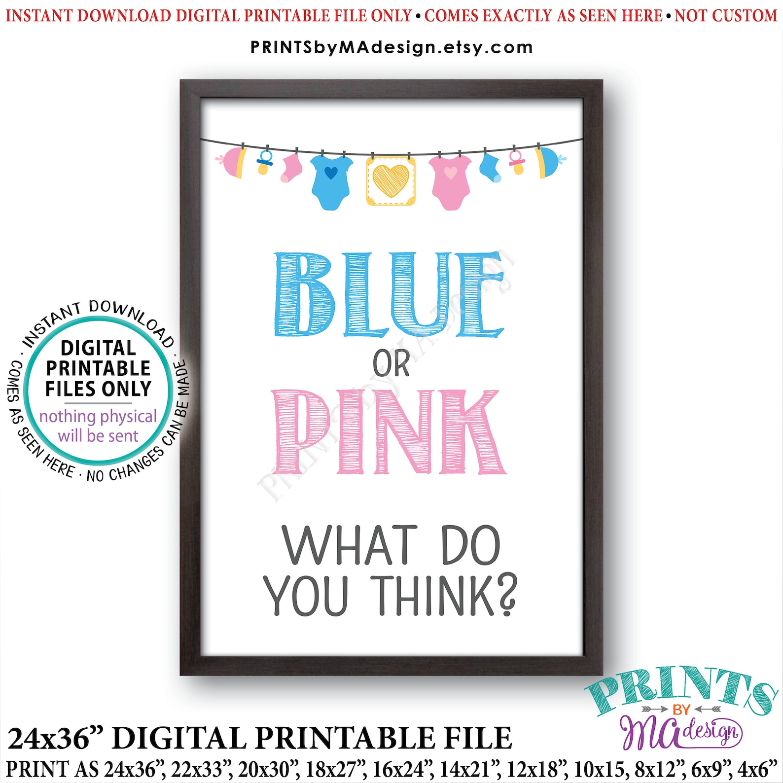 Gender Reveal Sign, Blue or Pink What Do You Think Gender Reveal Party ...