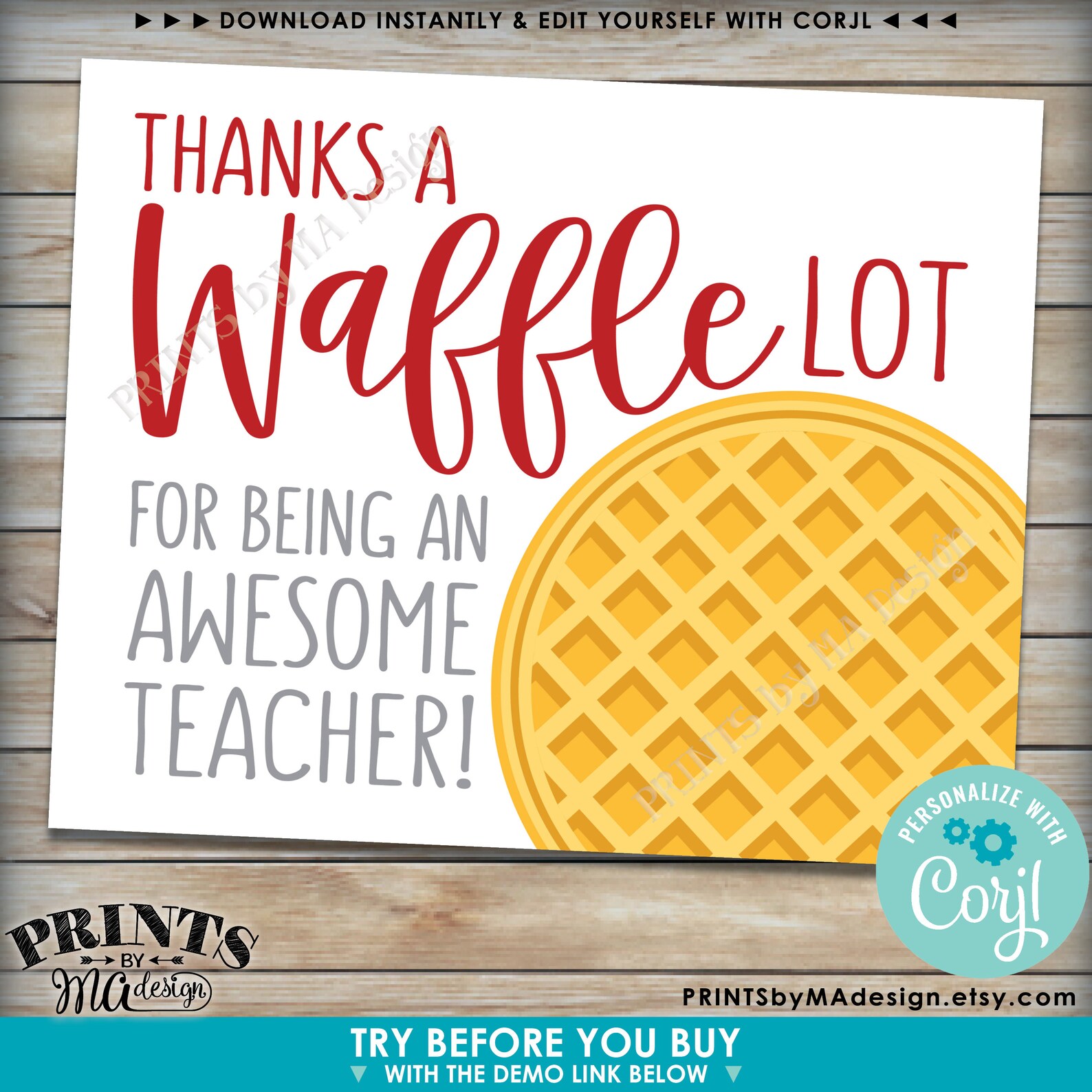 Teacher Appreciation Sign Thanks a Waffle Lot for Being an | Etsy