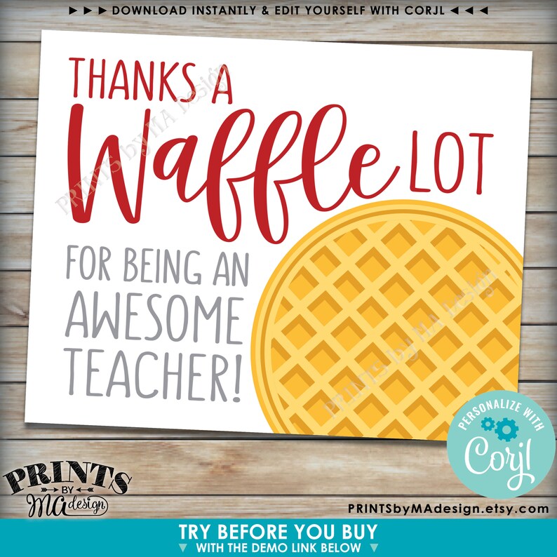 Teacher Appreciation Sign Thanks a Waffle Lot for Being an | Etsy