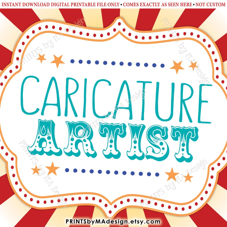 Caricature Artist Sign, Caricature Artist Carnival Theme Party Sign ...