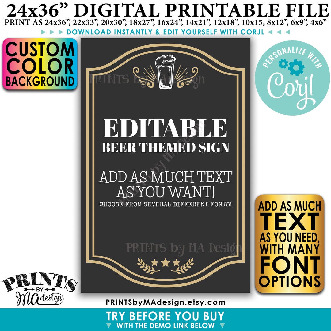 Editable Beer Themed Sign, Cheers & Beers, Choose Your Text, One Custom ...
