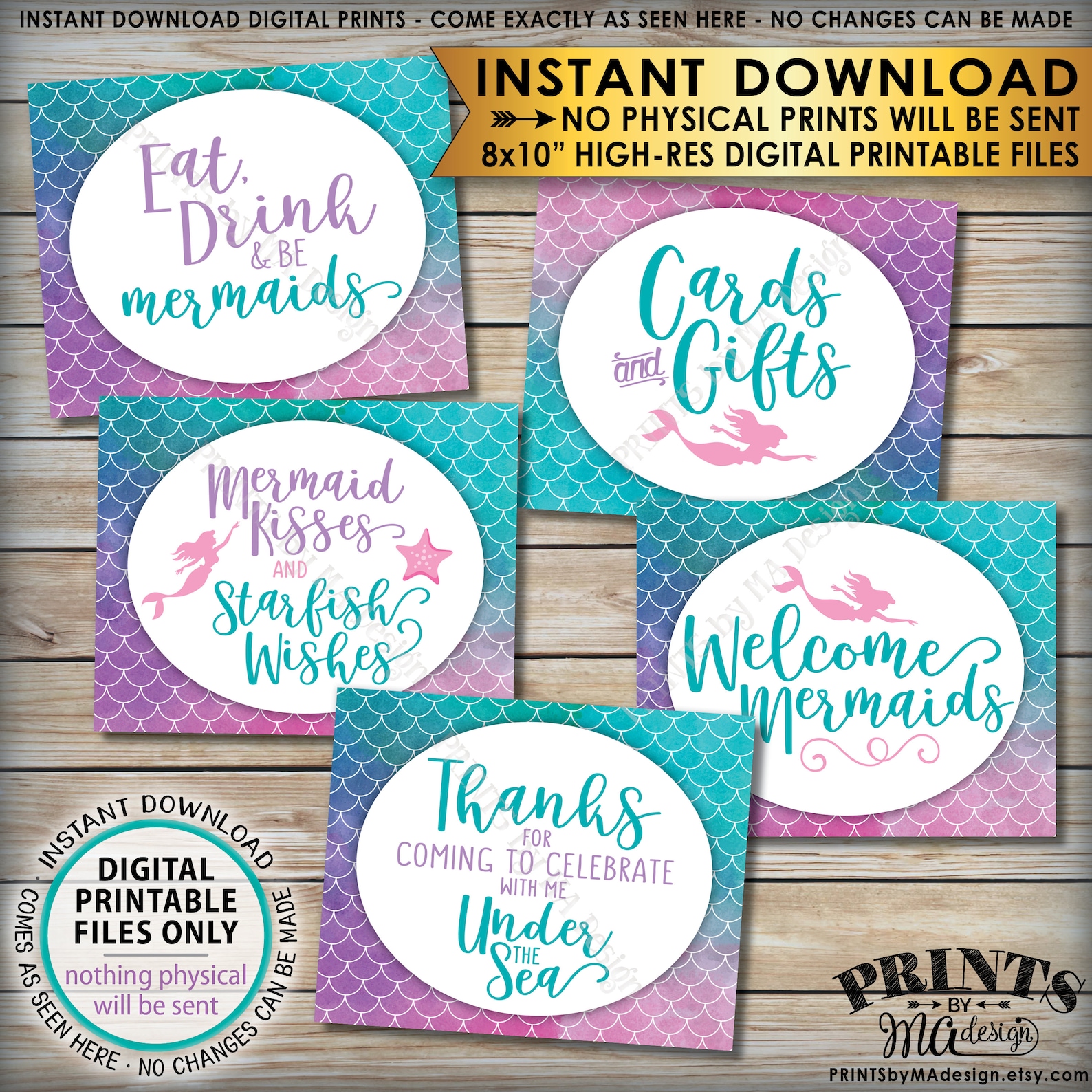 Mermaid Party Signs, Cards & Gifts Mermaid Birthday Party Bundle ...