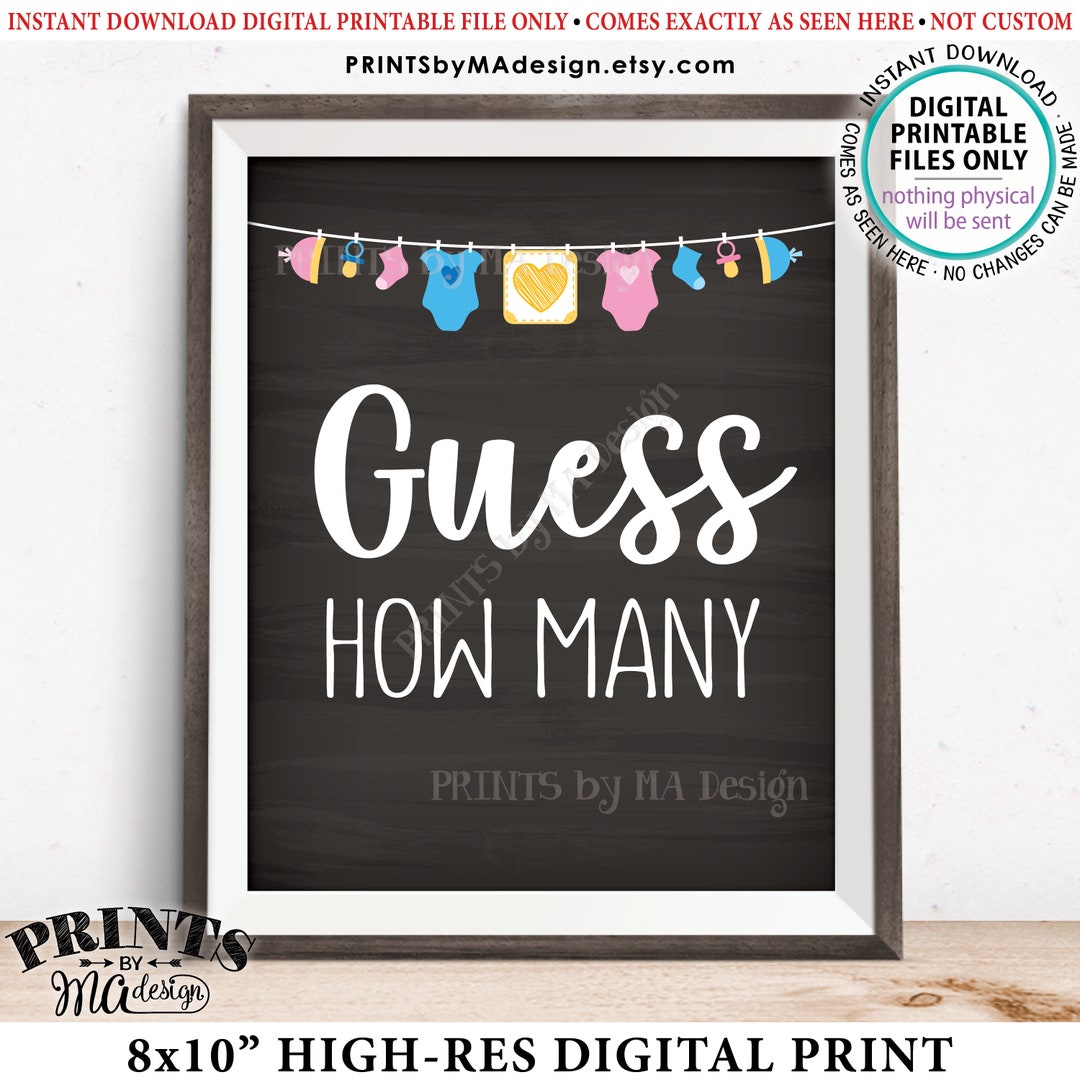 Guess How Many Sign, Guess the Number Baby Shower Game Guessing Game ...