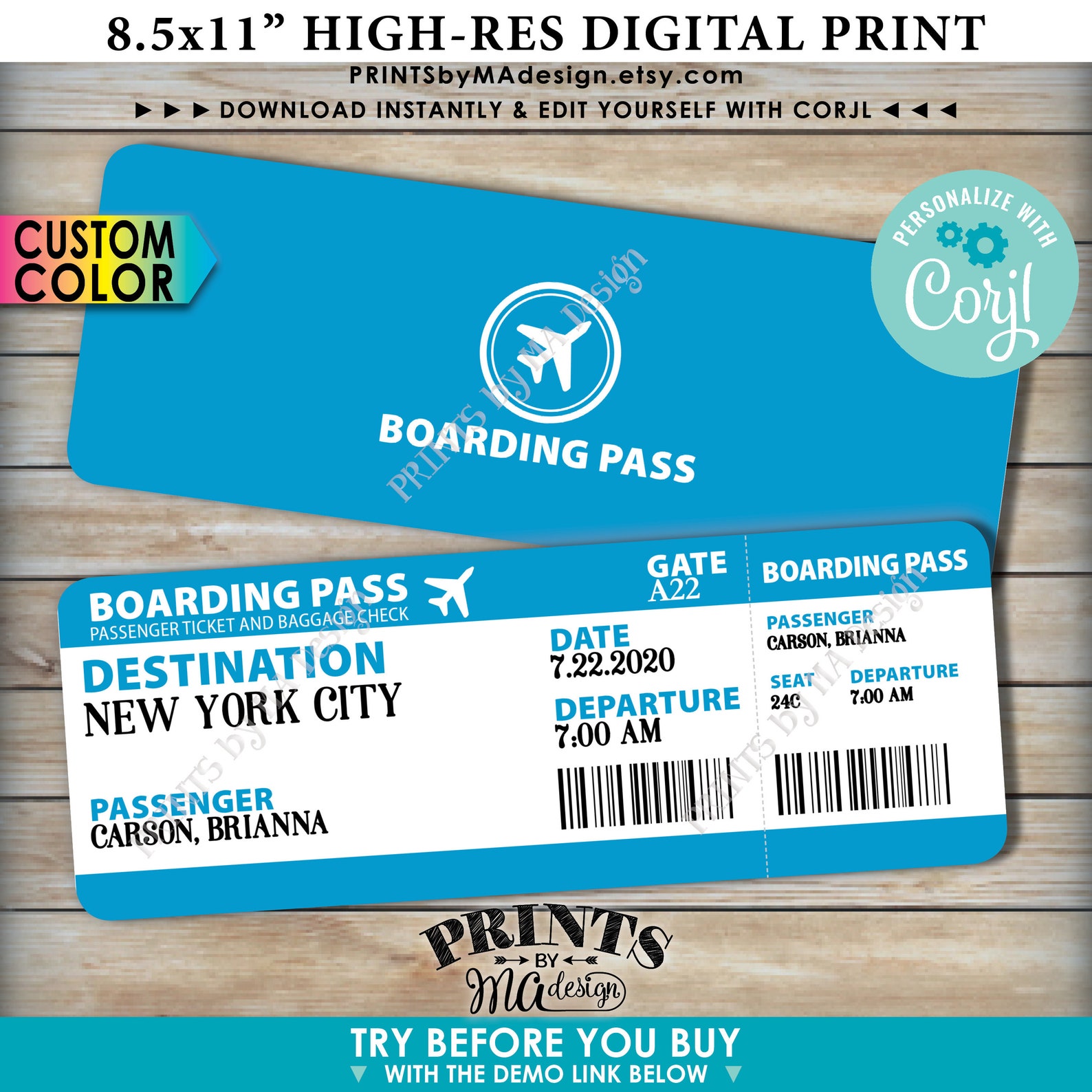 Airline Ticket Faux Boarding Pass, Surprise Vacation Announcement, Trip ...