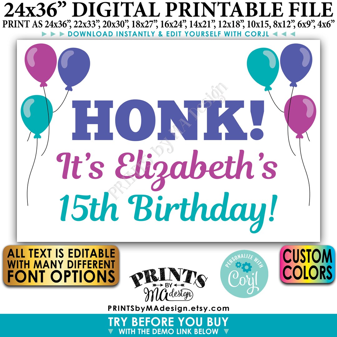 Editable Honk Sign, Honk for Birthday, Welcome Home, One Custom ...